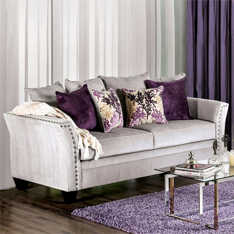 Furniture of America Keanin Transitional Fabric Sofa in Gray - IDF-6204-SF