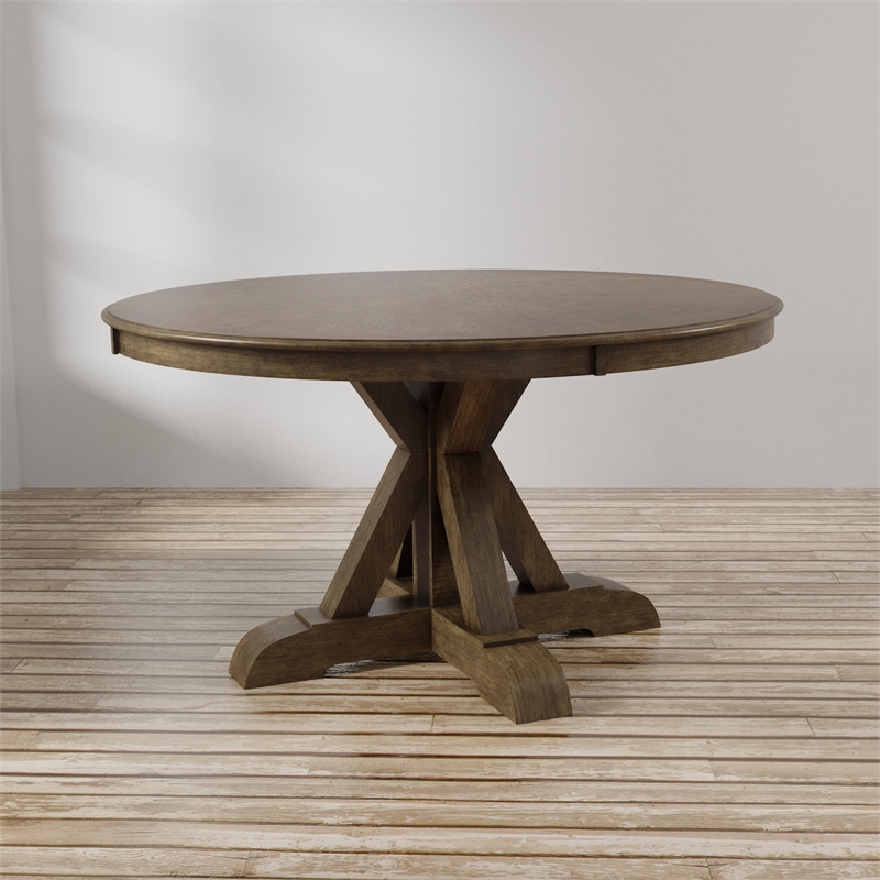 Furniture of America Kora Rustic Round Trestle Wood Dining Table in ...