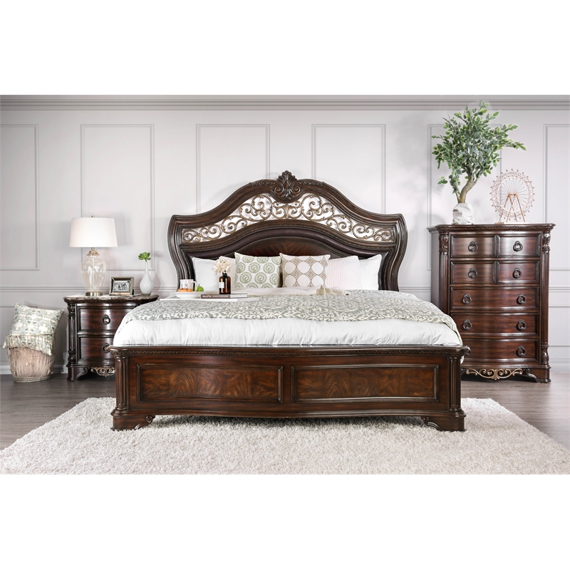 Furniture of America Jordan Wood King Panel Bed in Brown Cherry
