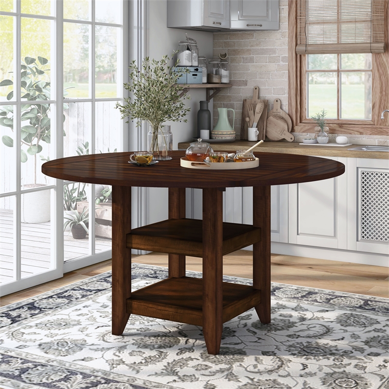 Furniture of America Nith Wood Drop-Leaf Counter Height Table in Brown ...