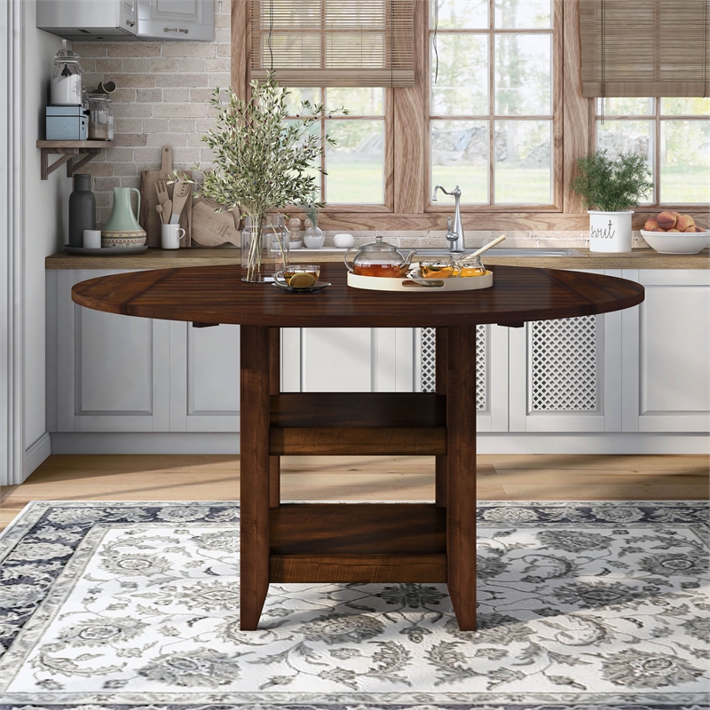 Furniture of America Nith Wood Drop-Leaf Counter Height Table in Brown ...
