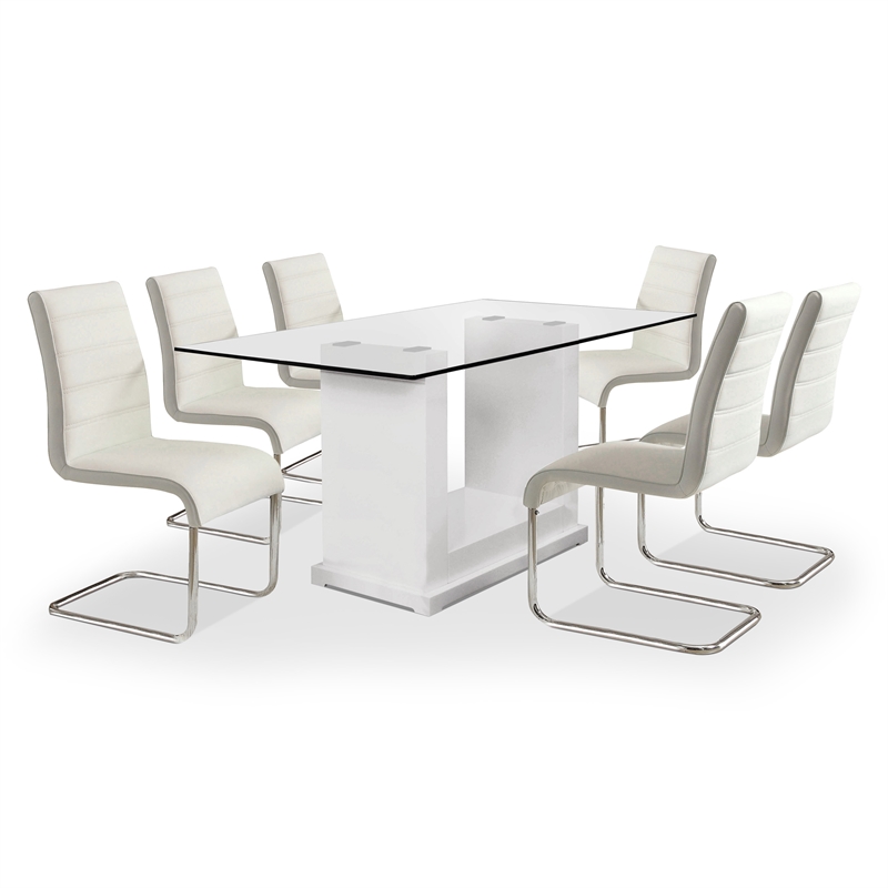 Furniture of America Canta Monica 7-Piece Wood Dining Table Set in White