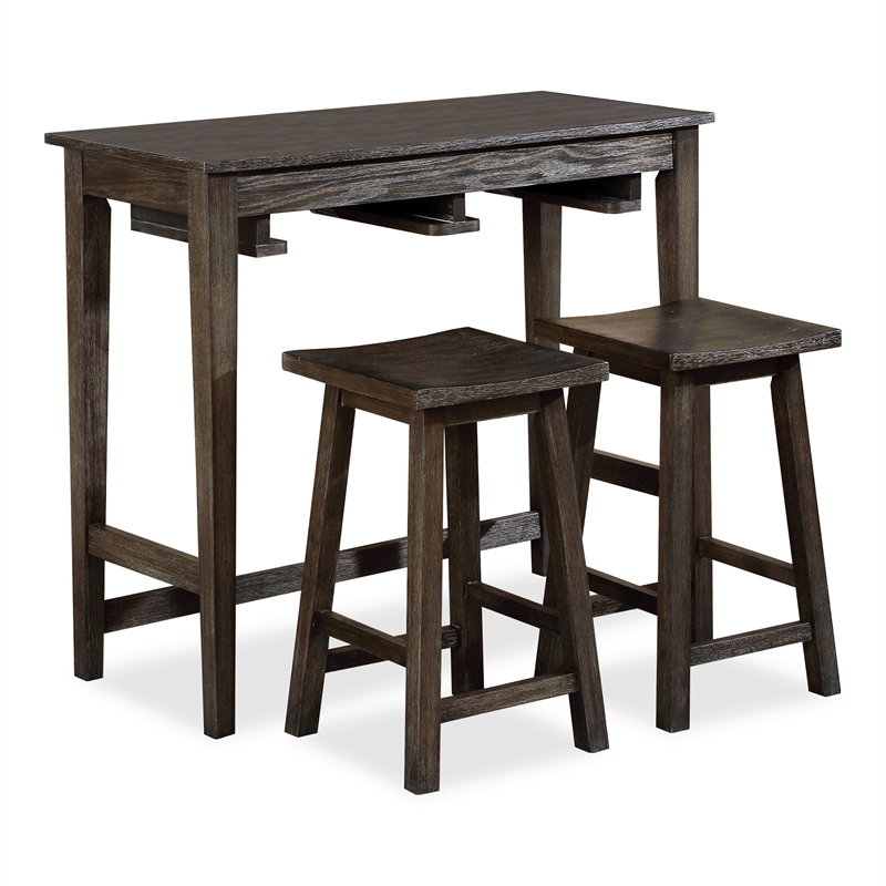 Furniture of America Elda Wood 3-Piece Counter Height Table Set in Gray ...