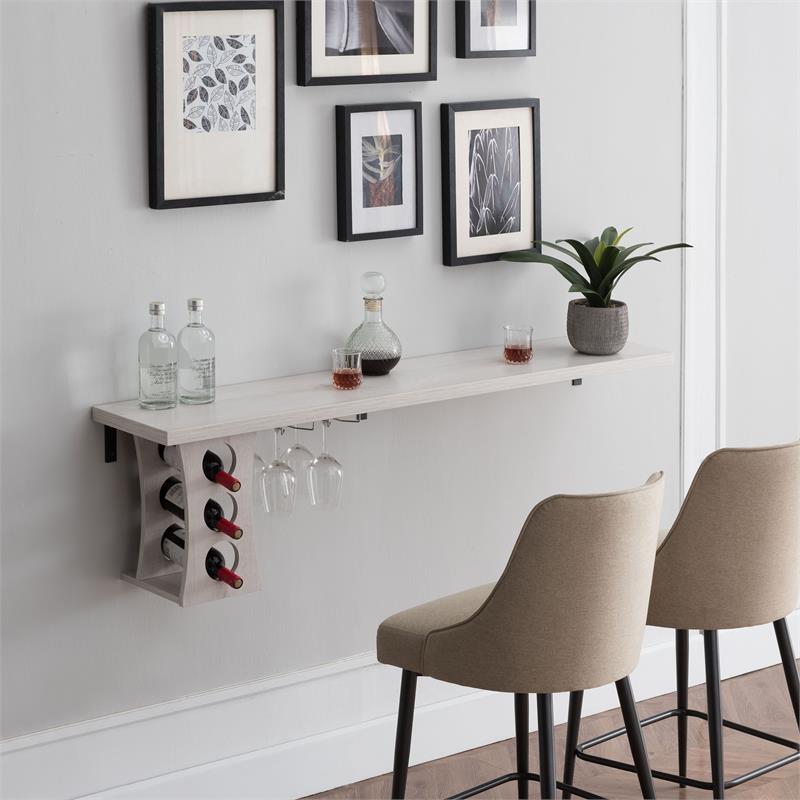 Furniture of America Phoyt Wood Floating Bar Table with Wine Rack in ...