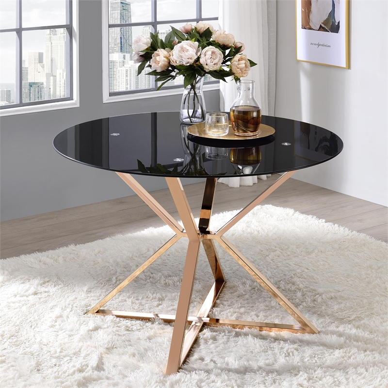 Furniture of America Leonisis Glass Top Round Dining Table in Gold