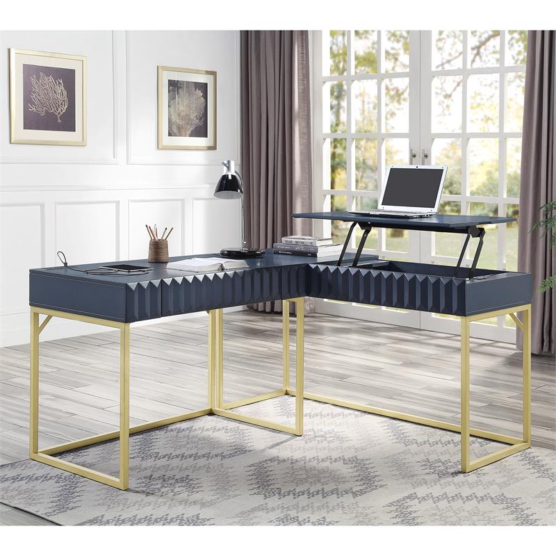 Furniture of America Giffore Wood 2-Piece Writing Desk Set in Blue ...