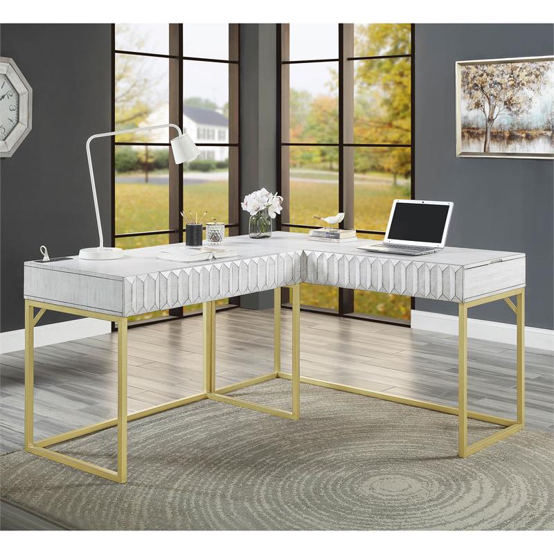 Furniture of America Giffore Wood 2-Piece Writing Desk Set in White ...