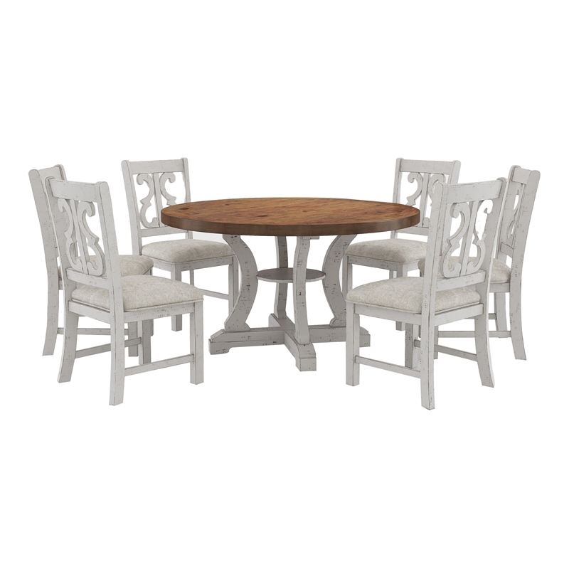 Furniture of America Muschamp Wood 7-Piece Round Dining Set in White ...