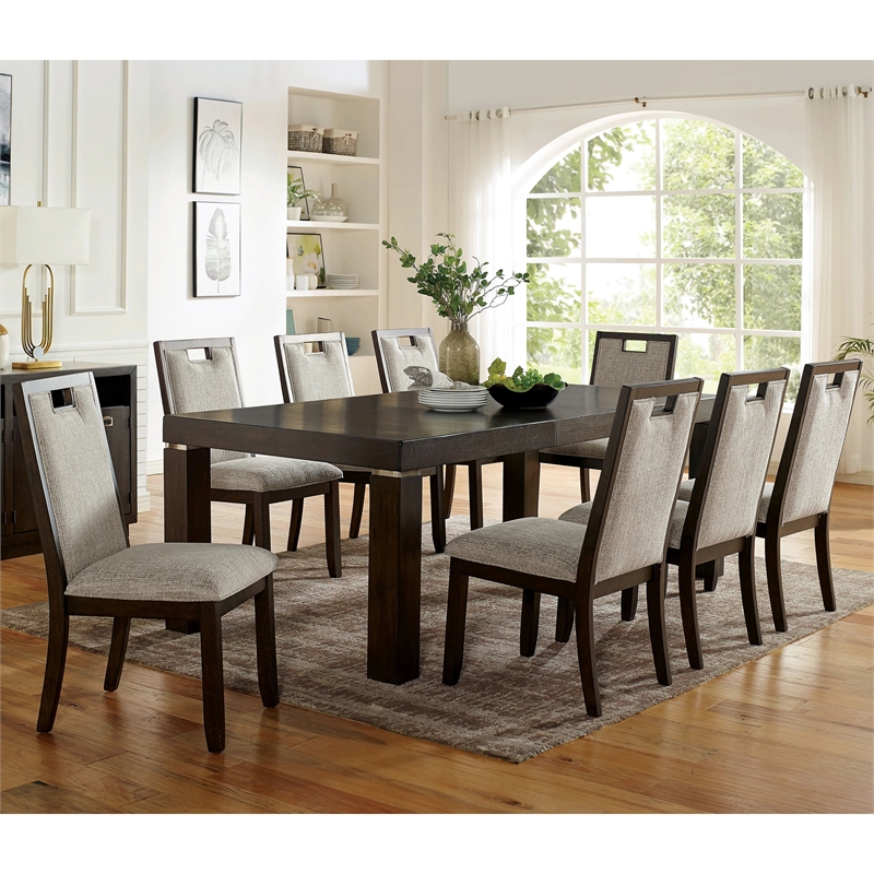 Furniture of America Newfoundland Wood 9-Piece Dining Table Set in Dark ...