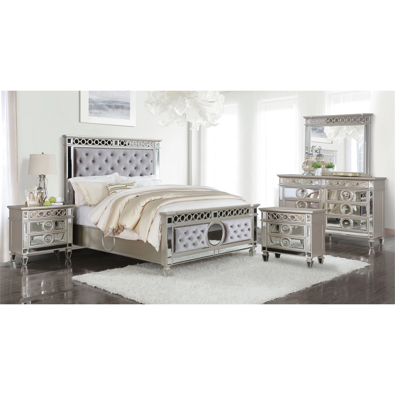 FOA Santorini 5pc Champagne Gold Wood Bed Set-King+2 Nightstands ...