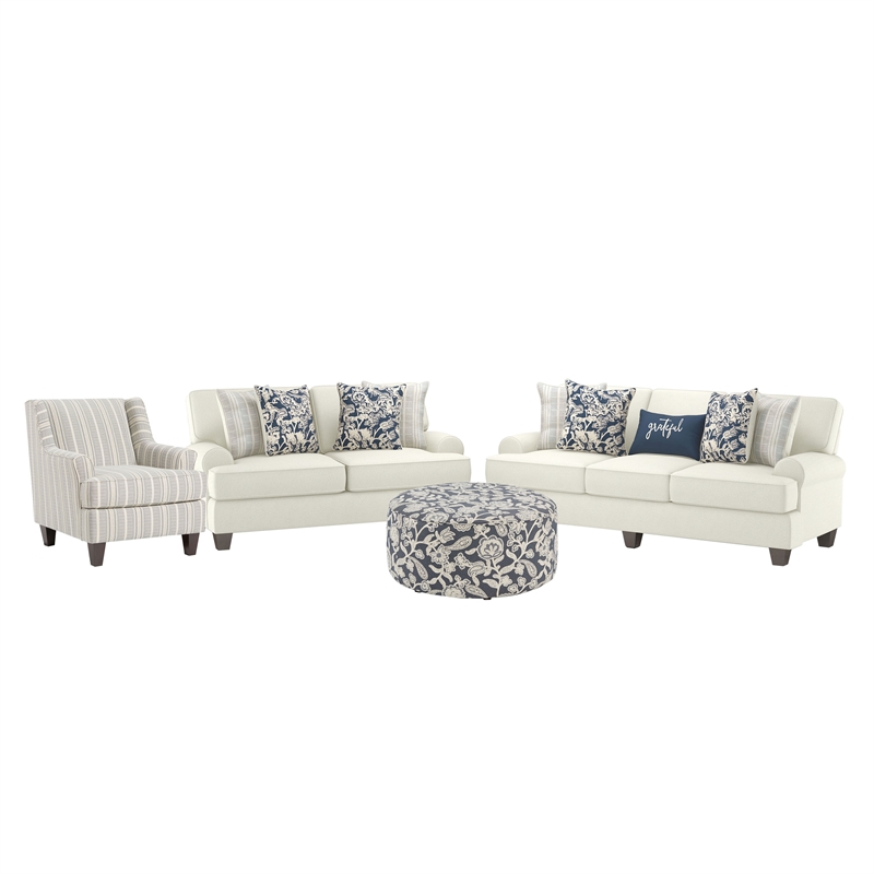 Furniture of America Jomin Chenille Ivory 4-Piece Sofa Set with Striped ...