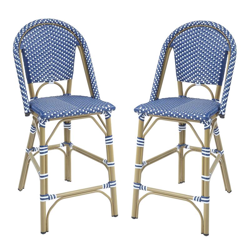 Furniture of America Reo Aluminum Patio Counter Dining Chair in Blue ...