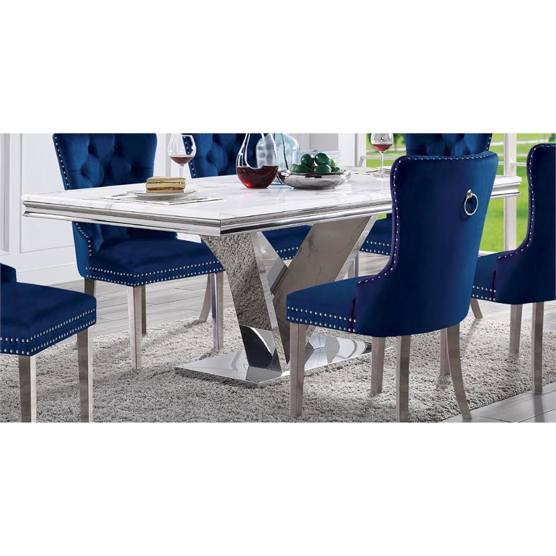 Furniture of America Rosa Glam Stainless Steel Pedestal Dining Table in ...