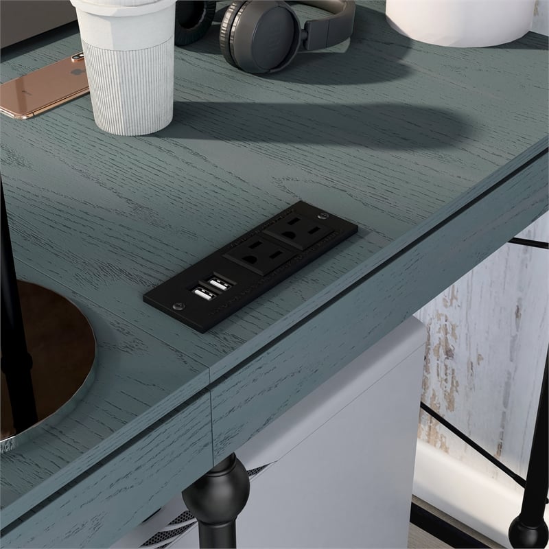 Furniture of America Diego L-shaped Wooden Desk in Antique Blue | Bush ...