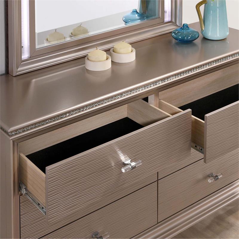 Furniture of America Devado Wood 2 Piece Dresser and Mirror Set in Rose Gold BushFurnitureCollection