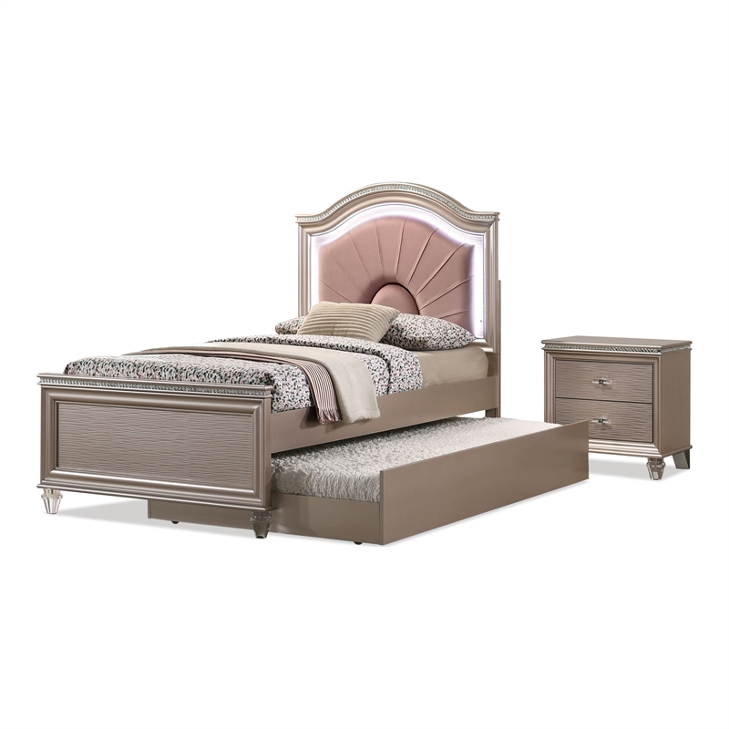 FOA Devado 3-Piece Rose Gold Wood Bedroom Set - Full + Nightstand + Trundle