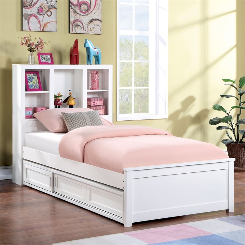 Furniture of America Beyna Wood Twin Bed with Sliding Door Storage in ...