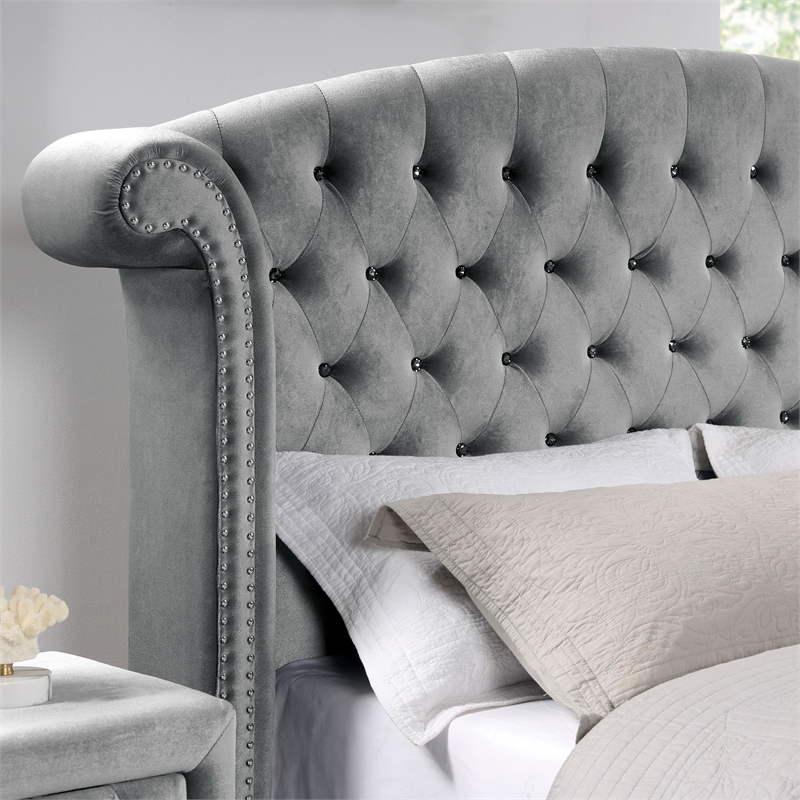 FOA Gijit 3-Piece Gray Fabric Wingback Bedroom Set - Queen + 2 ...