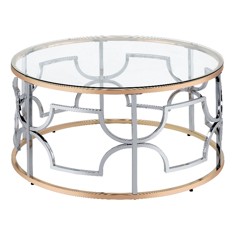 Furniture of America Sol Glass Top Round Coffee Table in Chrome and ...