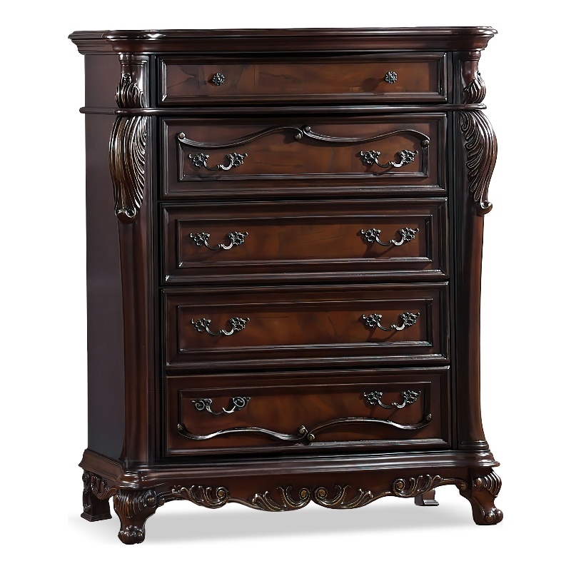 Furniture of America Elloise 5-Drawer Solid Wood Chest in Dark Cherry