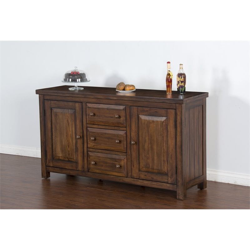 Sunny Designs Tuscany 66" Farmhouse Wood Buffet in Medium Brown | Bush ...