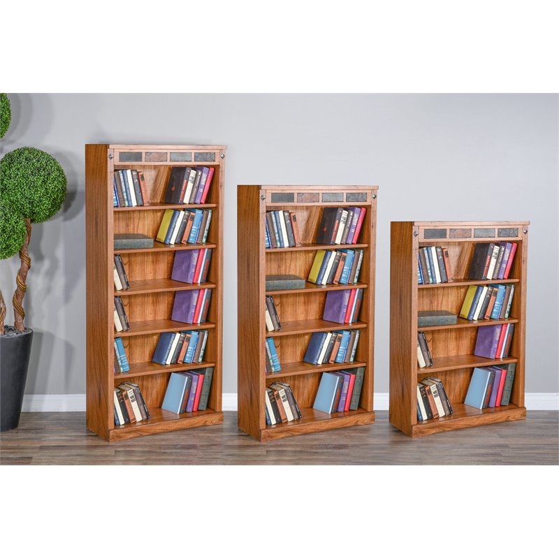 Sunny Designs Sedona 60" Adjustable Shelf Wood Bookcase in Rustic Oak ...