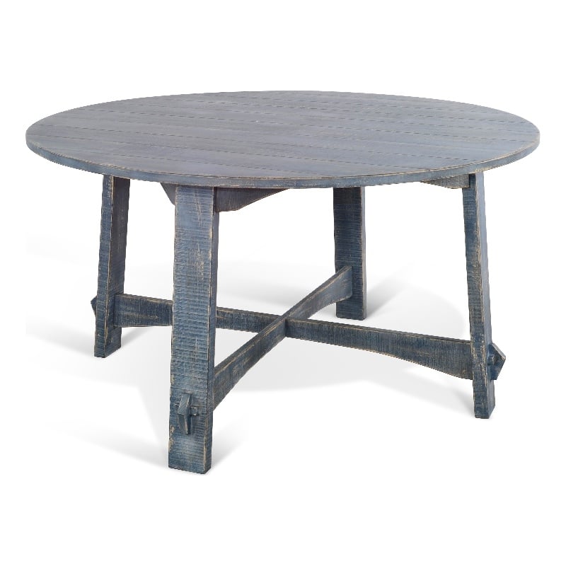 Sunny Designs Marina 54" Round Farmhouse Mahogany Dining Table in Ocean ...