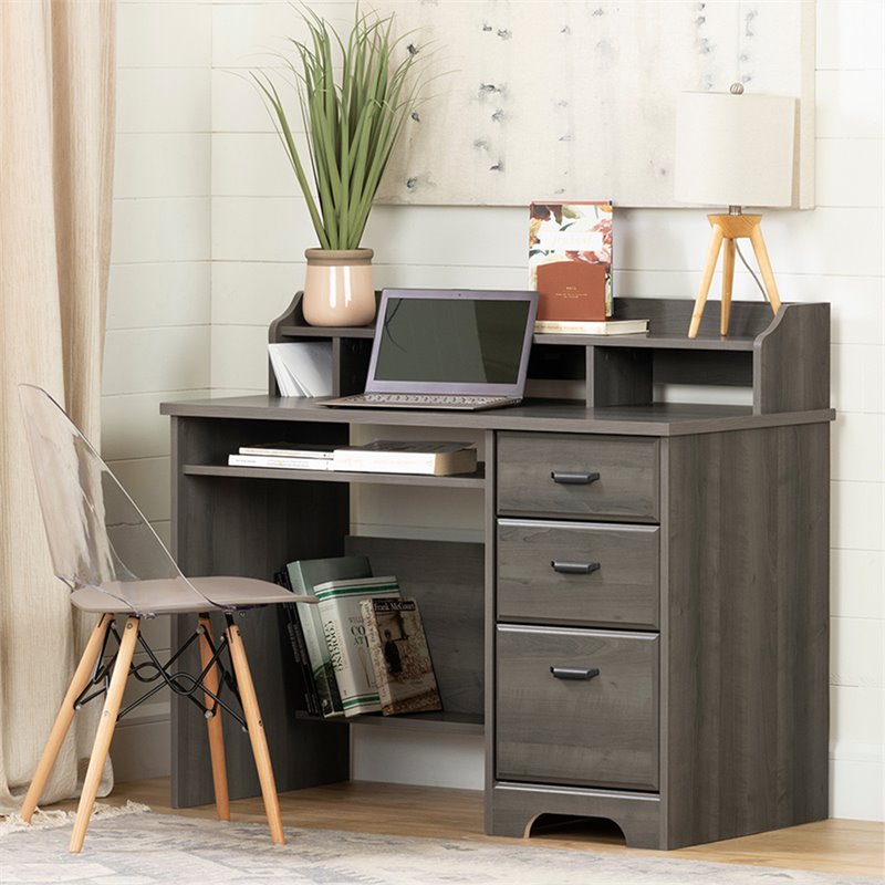 South Shore Versa Computer Desk with Hutch in Gray Maple - 12108