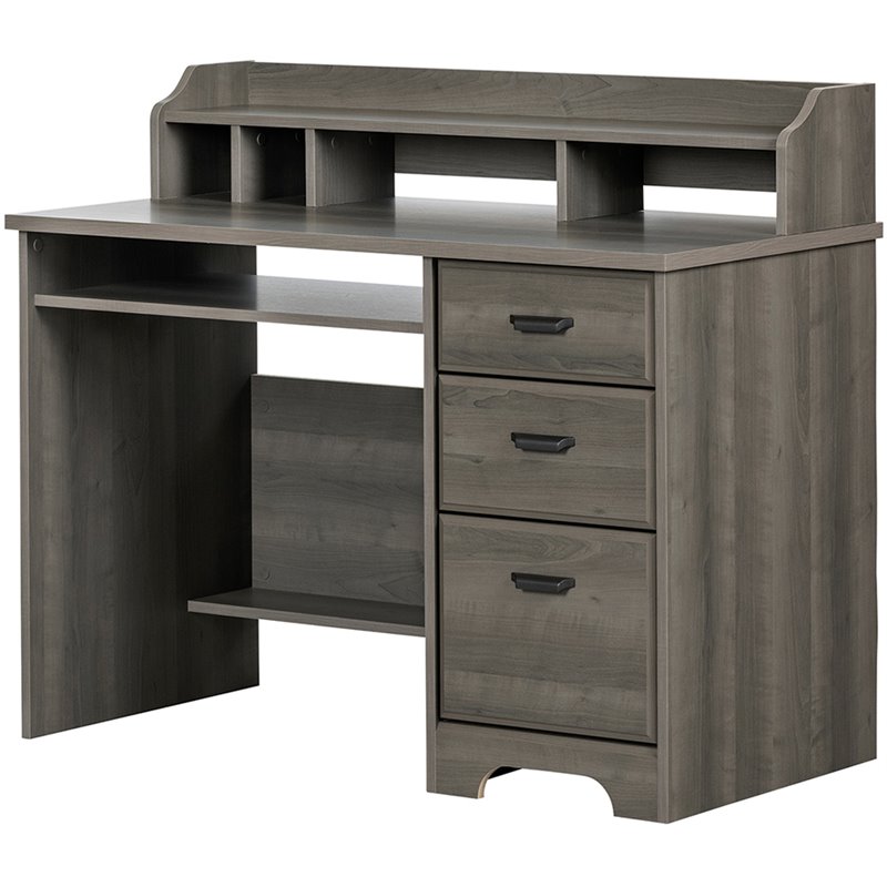South Shore Versa Computer Desk with Hutch in Gray Maple - 12108
