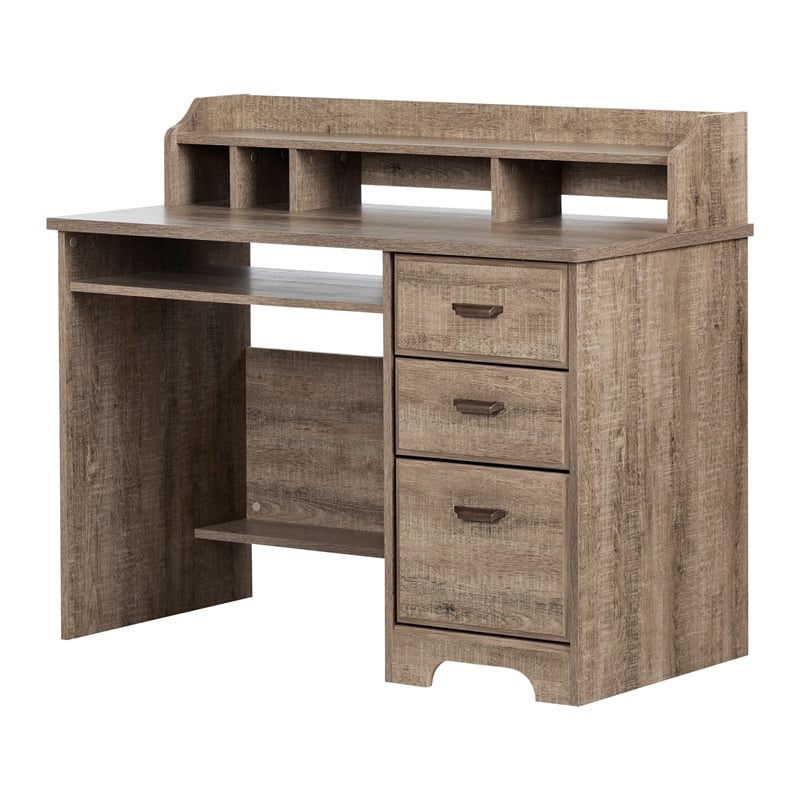 South Shore Versa Computer Desk with Hutch in Weathered Oak | Cymax ...