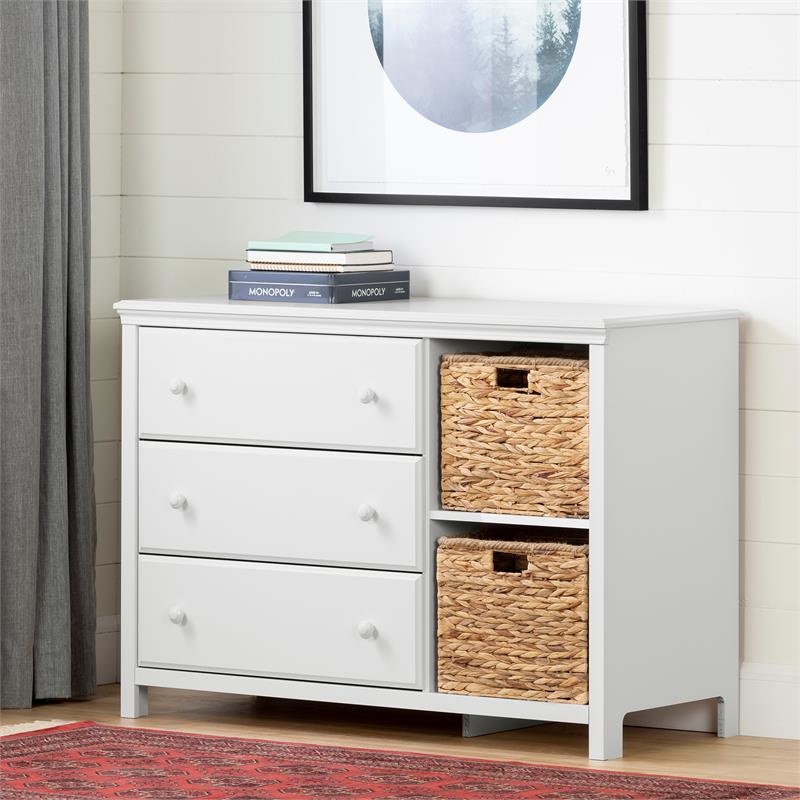 Cotton Candy 3-Drawer Dresser with Baskets-Pure White-South Shore
