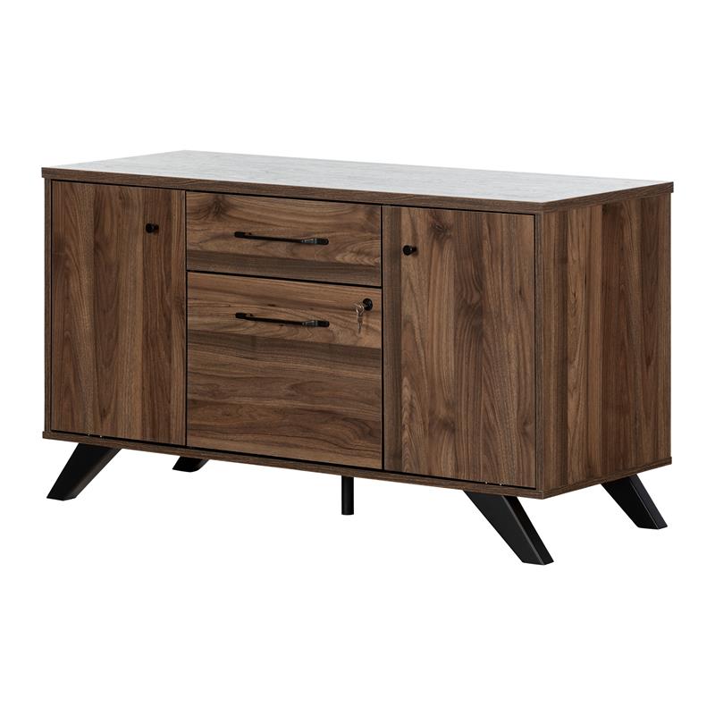 Helsy 2-Drawer Credenza with Doors-Natural Walnut-South Shore-Furniture ...
