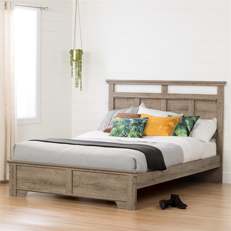 South Shore Versa Platform Bed and Headboard Set Queen Weathered Oak BushFurnitureCollection