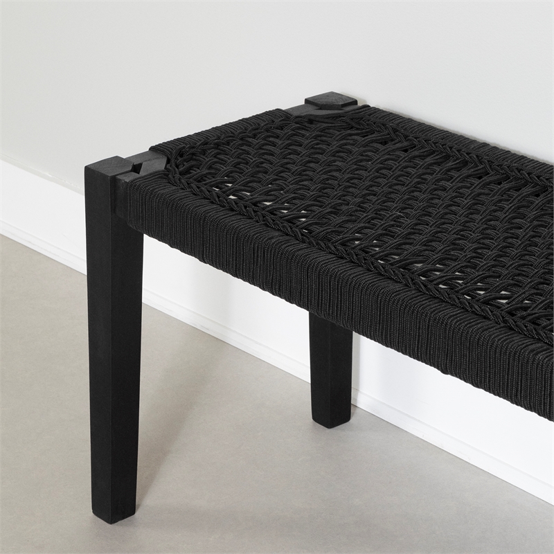 South Shore Balka Wood and Rope Bench Pure Black | Bush Furniture ...