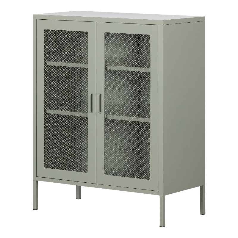South Shore Eddison Metal Mesh 2-Door Storage Cabinet Sage Green | Bush ...