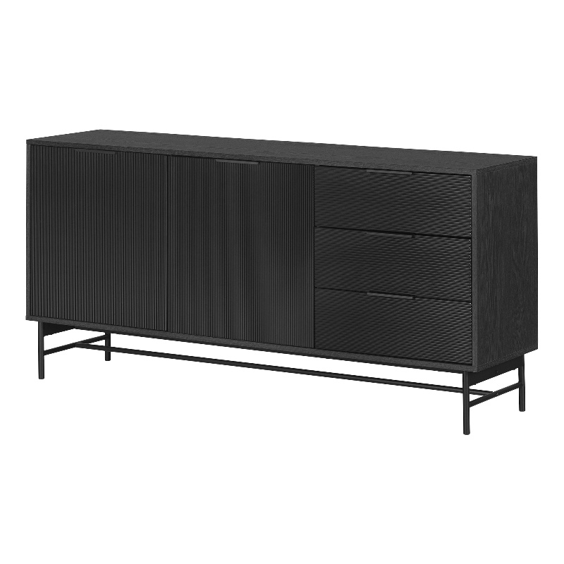 South Shore Arlo Sideboard with Doors and Drawers Ash Oak and Matte Black