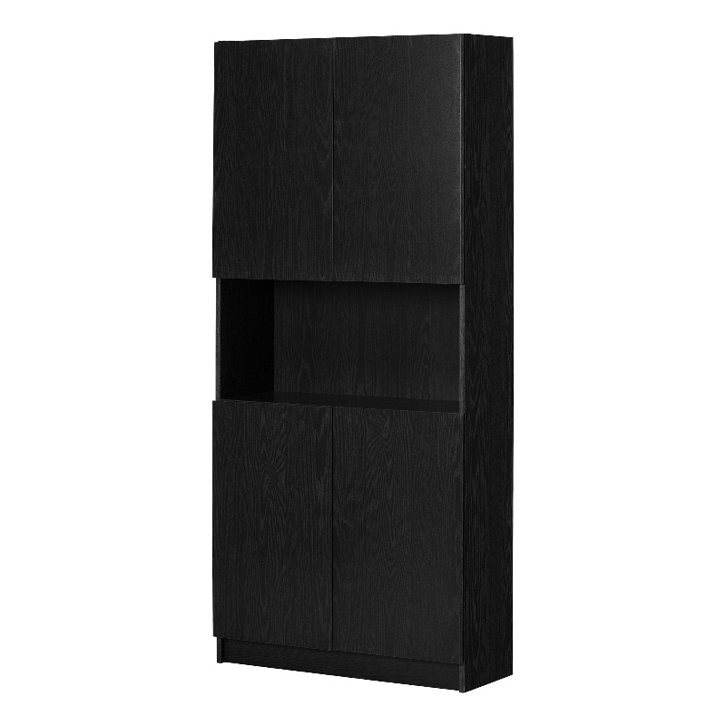 South Shore Olea 4-Door Bookcase with Open Storage Wide Black Oak ...