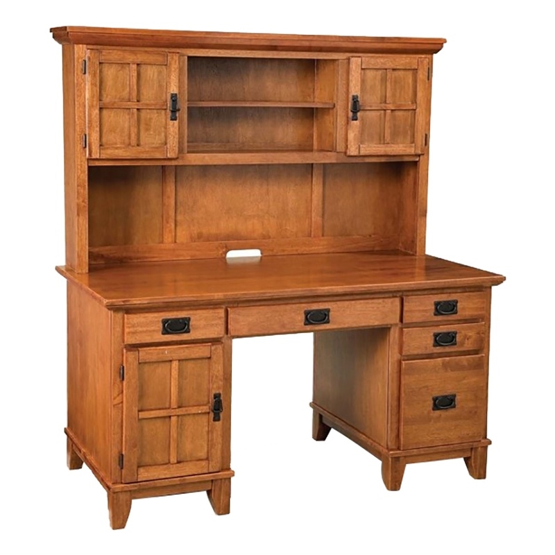 Bowery Hill Desk and Hutch Style Wood Pedestal Desk with Hutch in ...