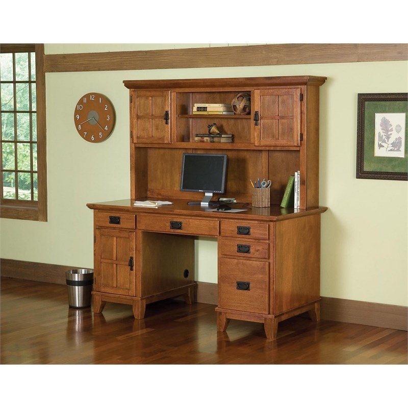 Bowery Hill Desk and Hutch Style Wood Pedestal Desk with Hutch in ...
