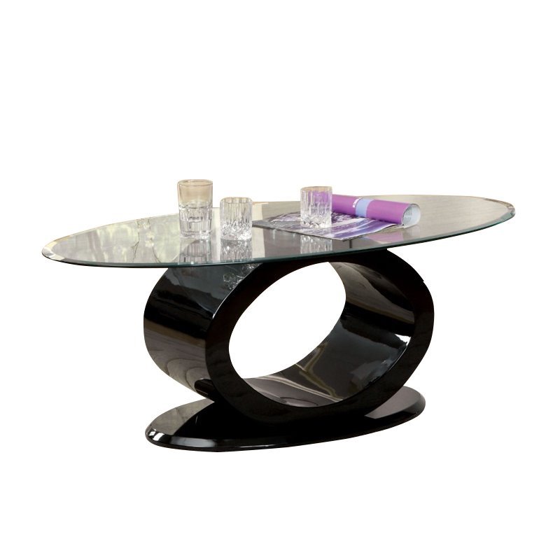 Bowery Hill Modern Oval Glass Top Coffee Table in Black