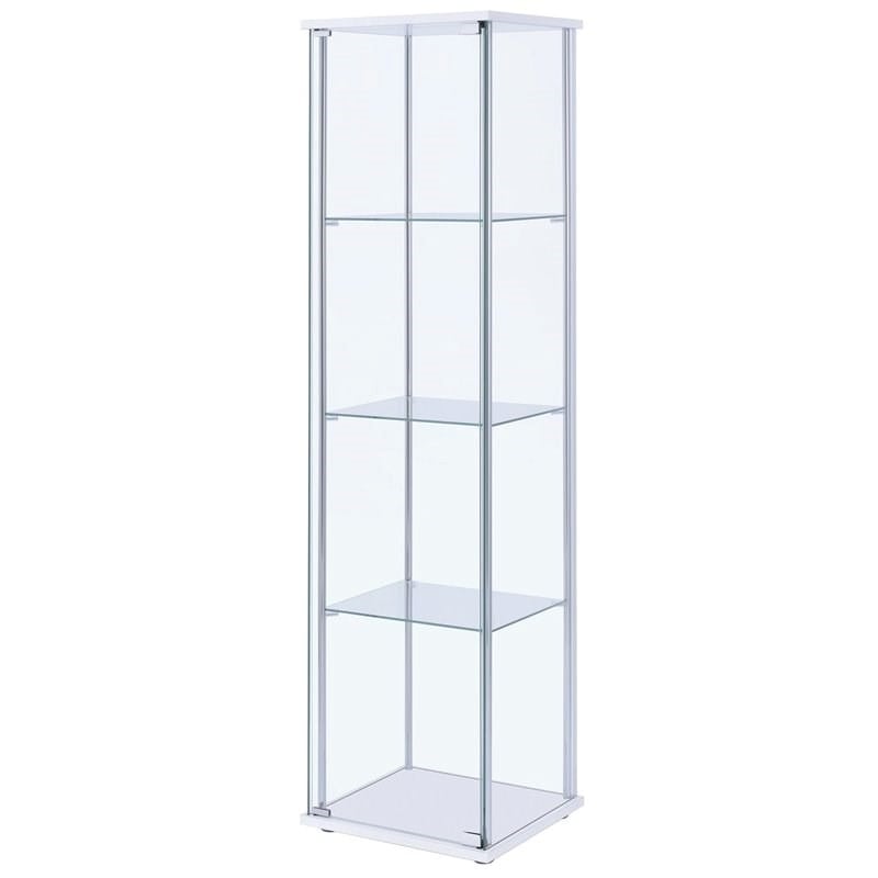 Bowery Hill Modern Metal 4 Shelf Glass Display Case in White