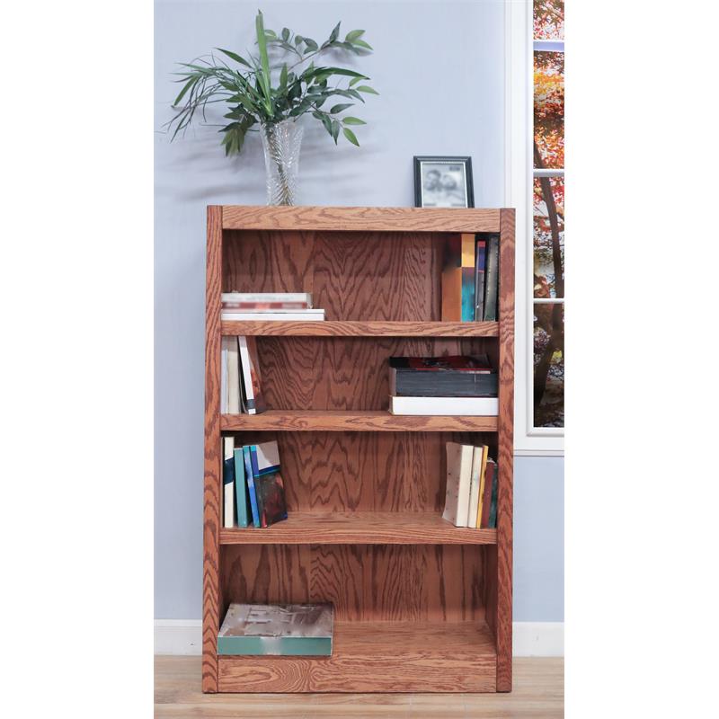 Bowery Hill Traditional 48" Tall 4-Shelf Wood Bookcase in Dry Oak ...