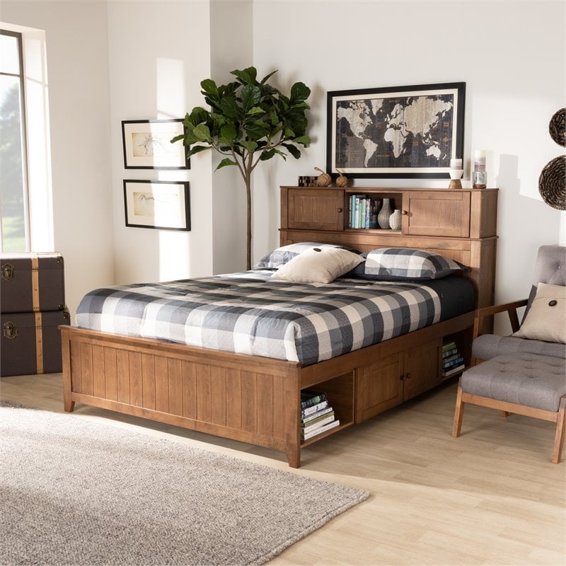 Bowery Hill Modern Walnut Brown Finished Wood Queen Size Platform Storage Bed Cymax Business