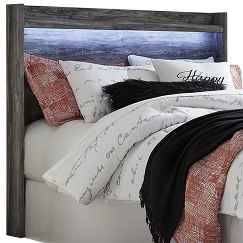 Bowery Hill Engineered Wood Queen LED Panel Headboard in Smokey Gray ...