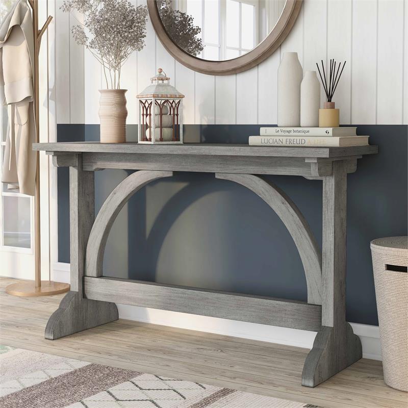 Bowery Hill Rectangle Farmhouse Wood Console Table in Vintage Gray Oak ...