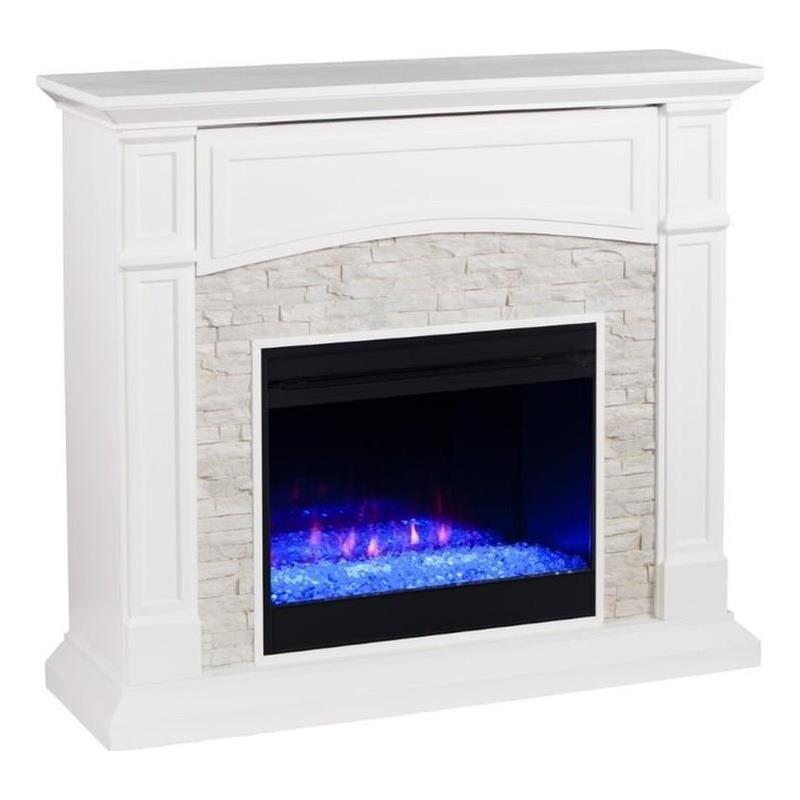 Bowery Hill Engineered Wood Color Changing Electric Fireplace in White ...