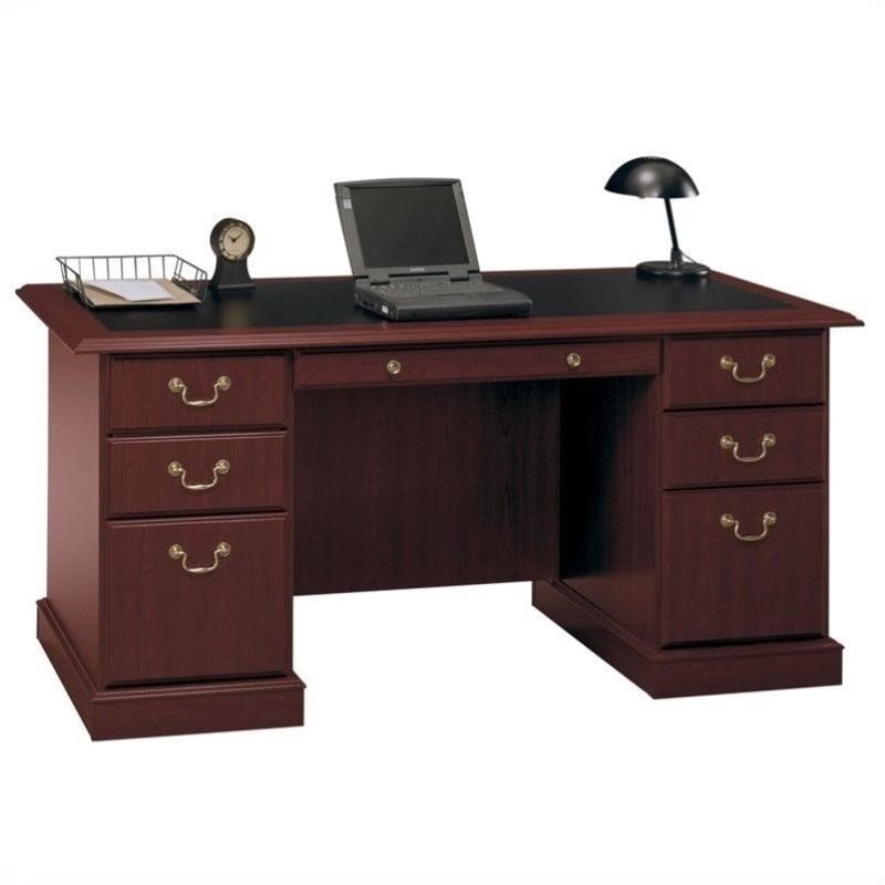 Pemberly Row Executive Desk in Cherry - Engineered Wood | Cymax Business