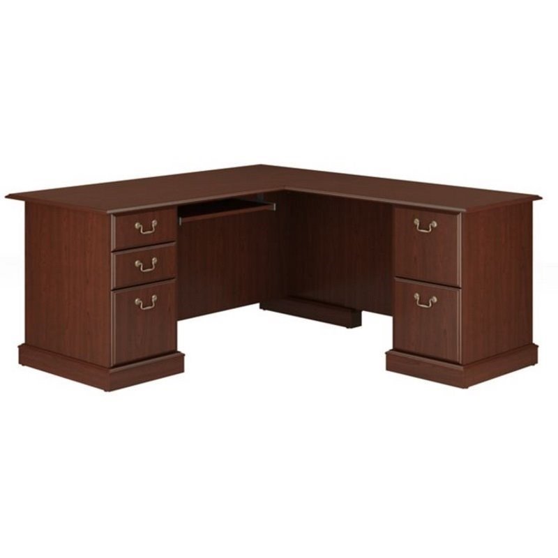 Pemberly Row L-Shape Executive Office Computer Desk in Harvest Cherry ...