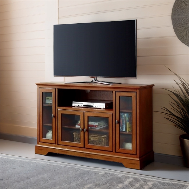 Pemberly Row Rustic Wood Highboy Style Wood TV Stand for TVs up to 52 ...