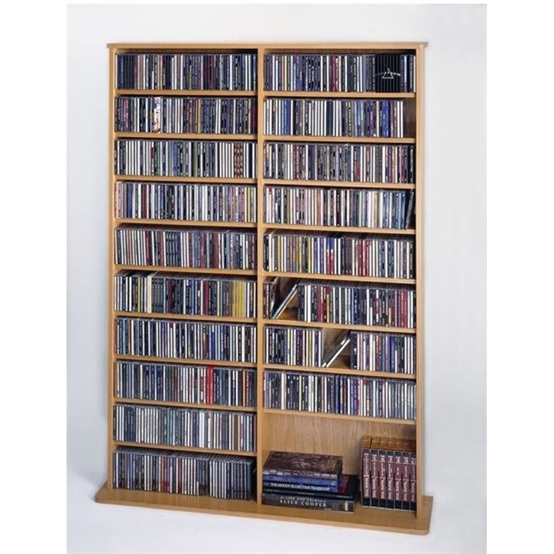 Pemberly Row 64" Double CD DVD Wall Media Storage Rack in Oak